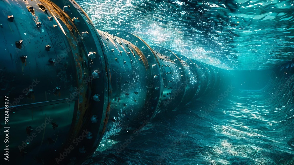 An underwater view of a tidal energy converter harnessing the power of ...