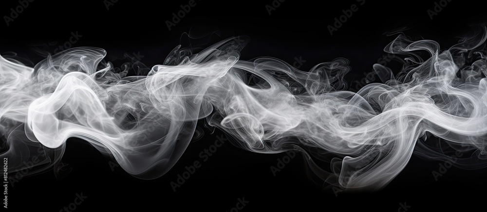 An abstract white smoke overlay effect emerges over a solid black ...