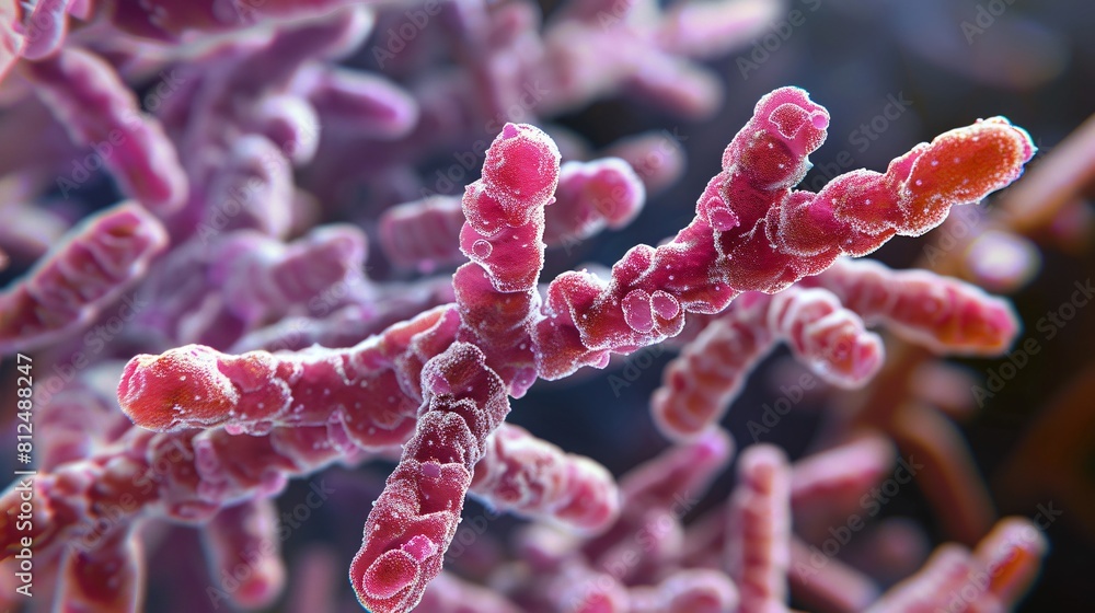 Mycobacterium tuberculosis bacteria, stained and rod-shaped, infiltrate ...