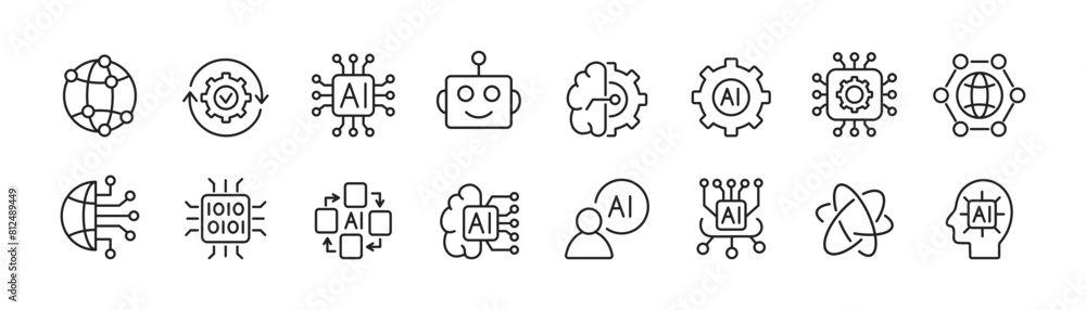 Artificial intelligence line icons. Set of AI technology icons for app and web. Vector. Stock ...