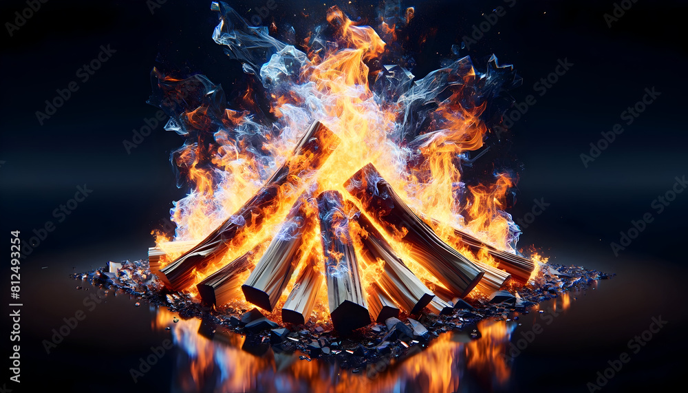 A dramatic depiction of a campfire, artistically enhanced to show vivid ...