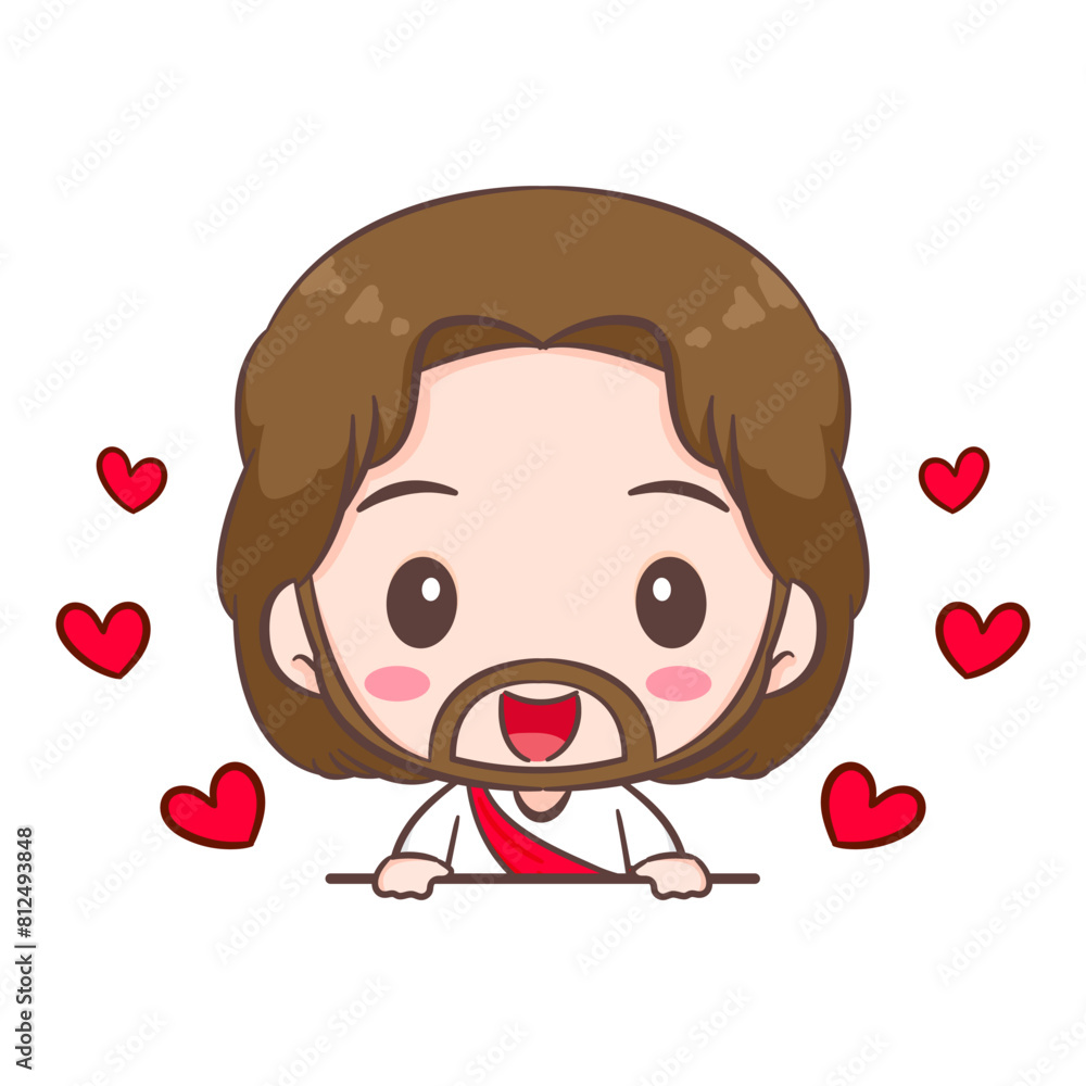 Cute Jesus Christ popped out cartoon character. Hand drawn Chibi ...
