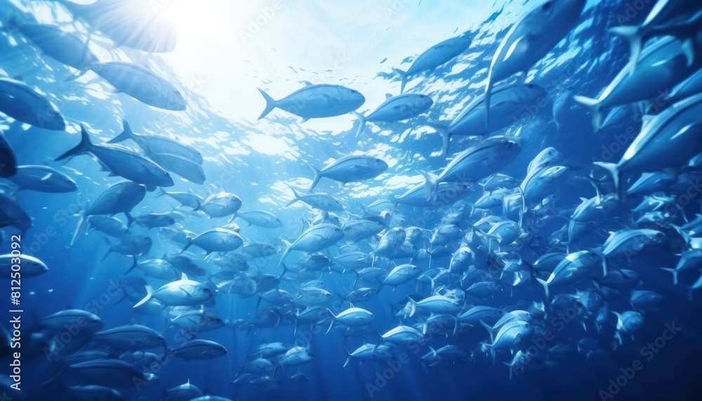 Groups of giant Tuna fish in the underwater, coral reef, amazing ...