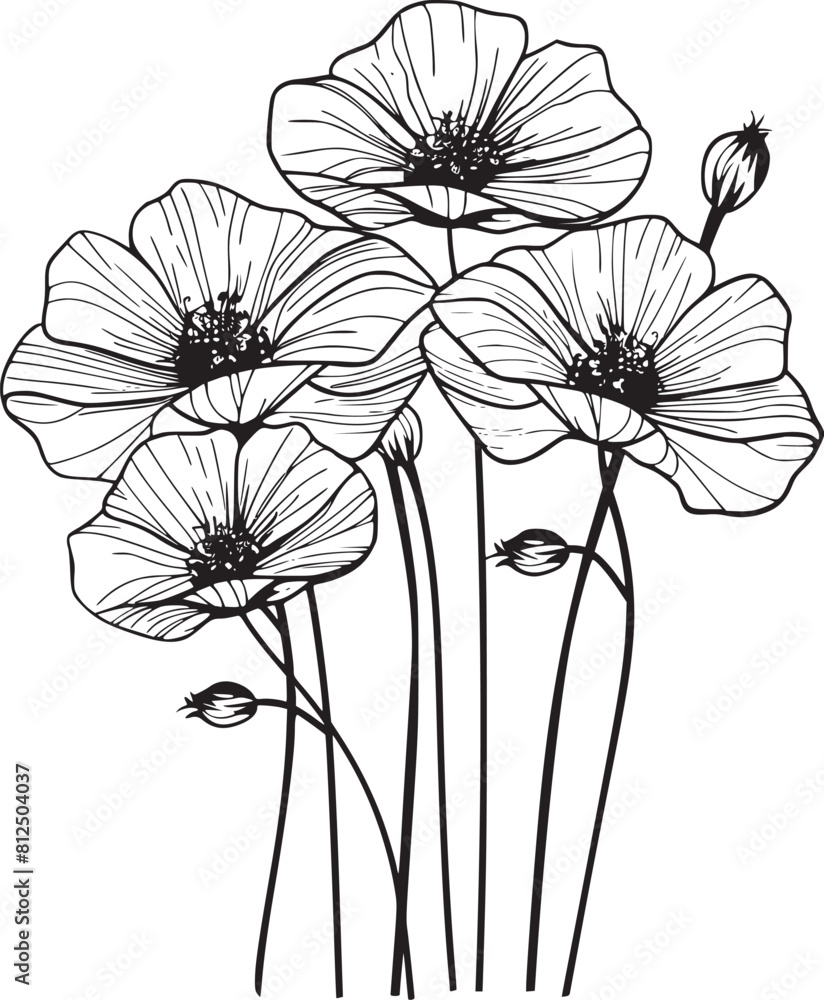 flower, drawing, floral, woodcut, vector, black, sketch, background ...