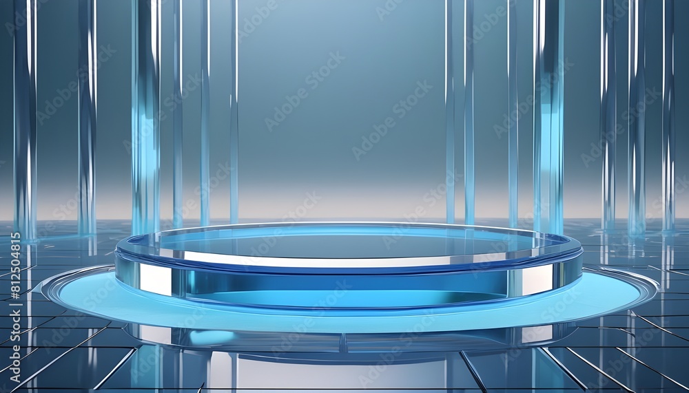 3D Glass display scene composed of transparent cuboids, crystal balls ...