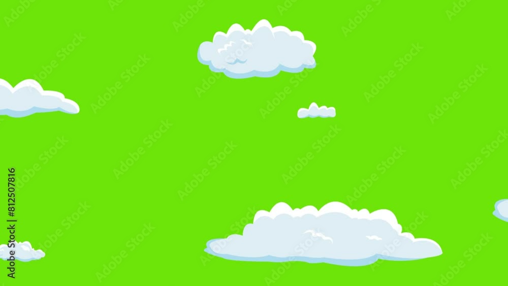 Cartoon clouds moving from left to right on green screen 2d animation ...