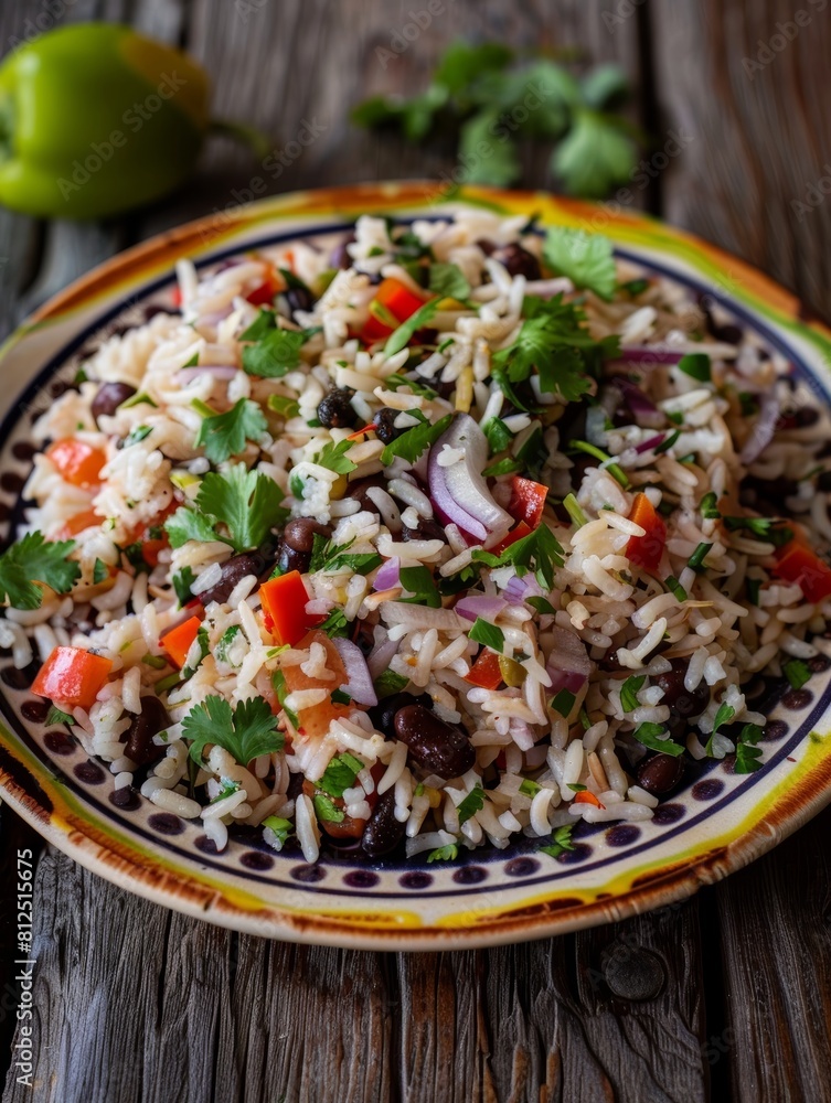 Traditional Costa Rican gallo pinto, a dish of rice and beans seasoned ...