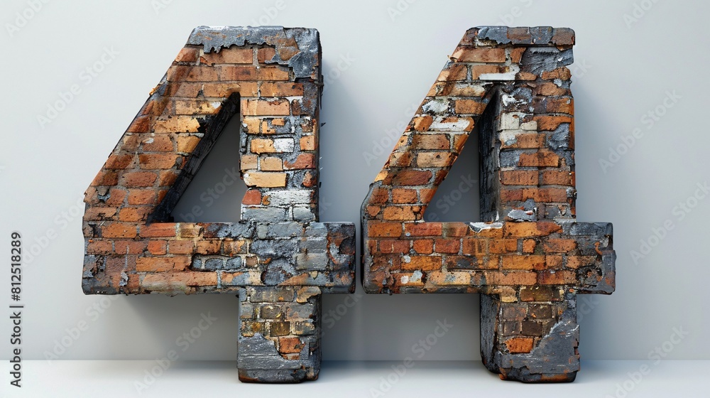A 44 number created from a vintage, worn texture of brick wall ...