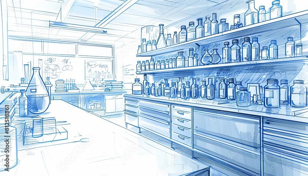 Sketch a biotech research lab focusing on the development of enzyme ...