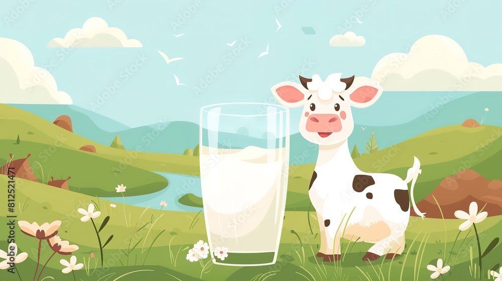 World Milk Day background a glass full of milk cartoon promotional ...