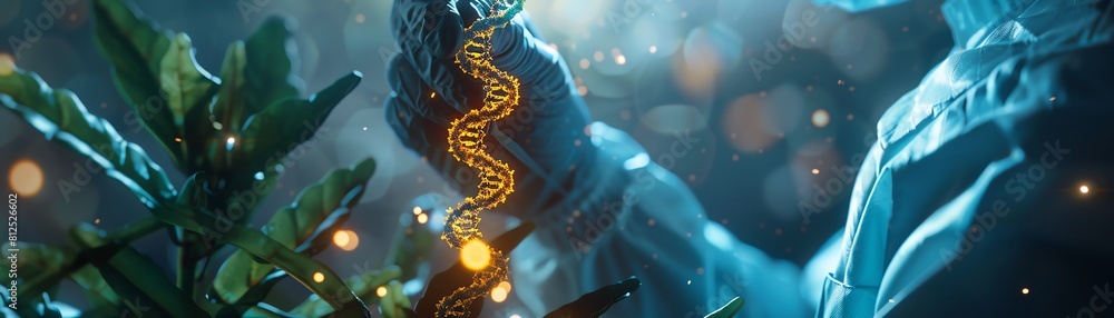 Closeup view of a biotechnologist splicing plant DNA, front view, DNA ...