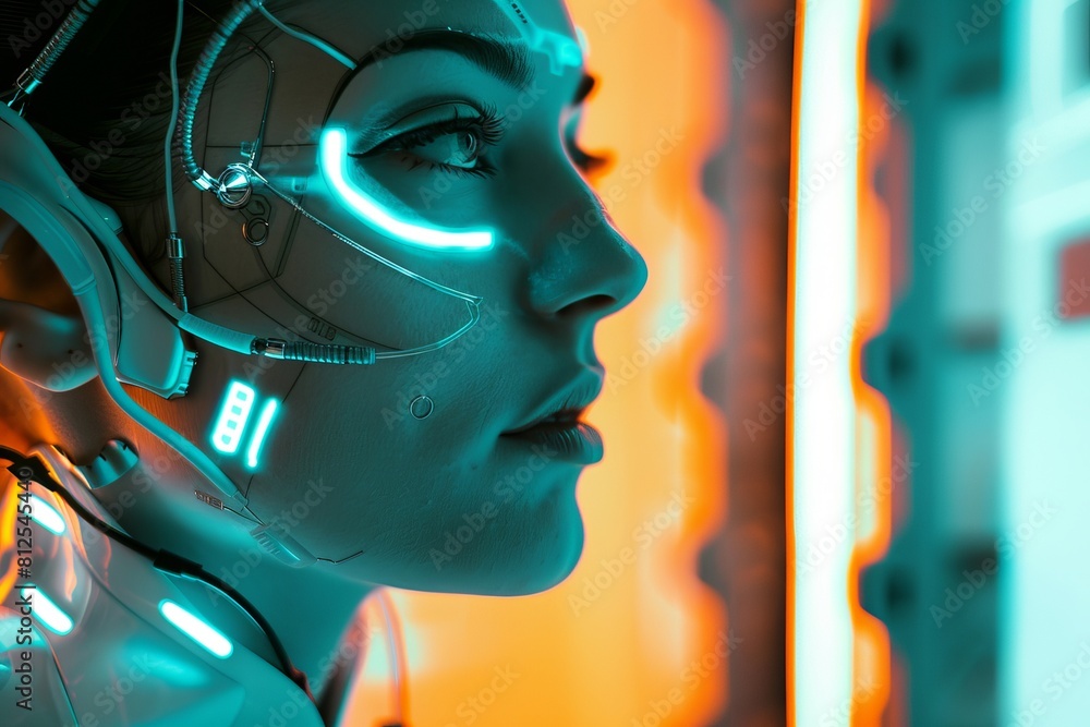 Integrate the color palette of sodium into a portrait, Futuristic ...