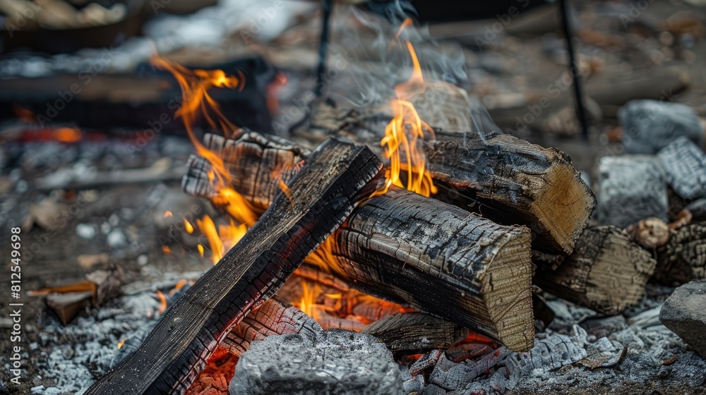 Cooking and staying warm by starting a fire with old wood Stock Photo ...