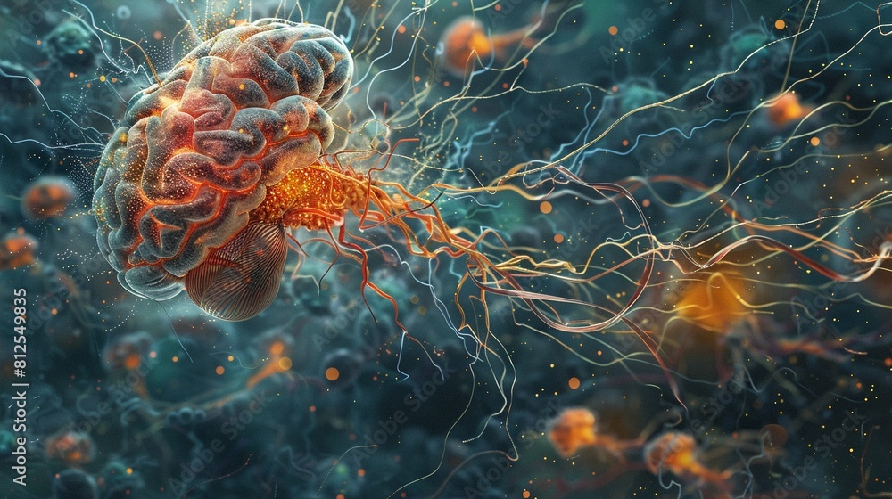 A detailed diagram of the brain and nervous system, emphasizing the ...