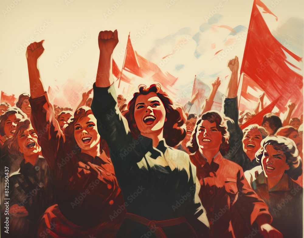 Soviet-inspired propaganda art: A depiction of a determined woman ...