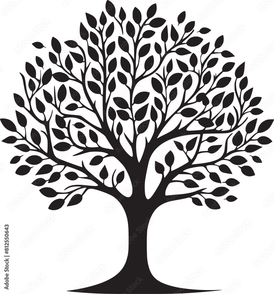 line art nature logo vector design oak tree inside circle, abstract ...