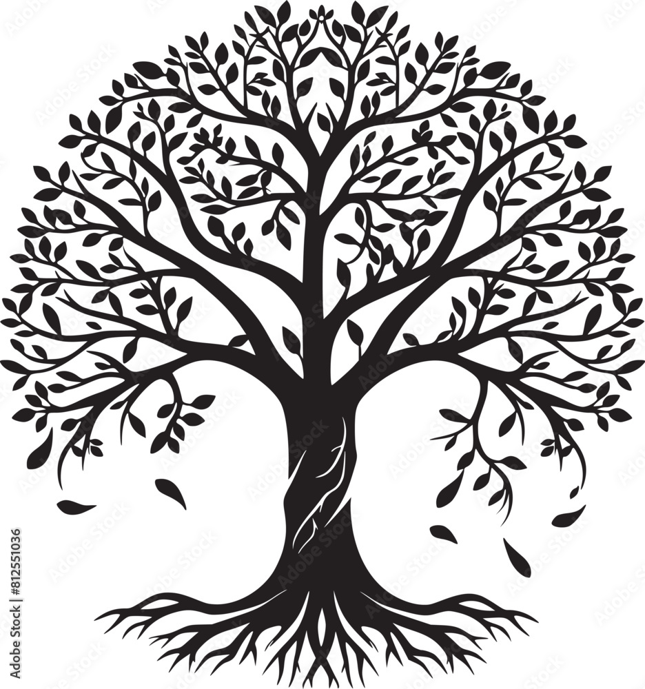 line art nature logo vector design oak tree inside circle, abstract ...