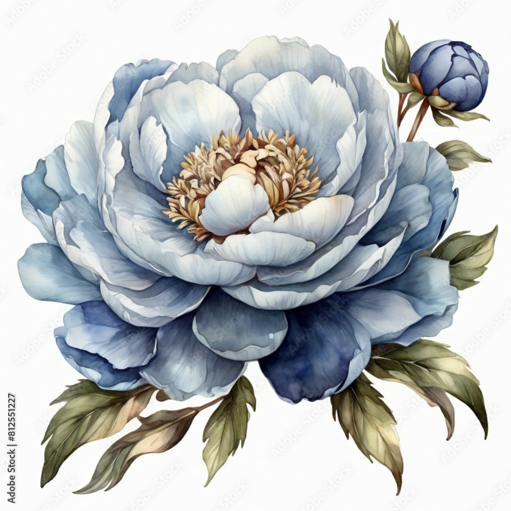 Watercolor blue peony clipart illustration for graphic resources ...
