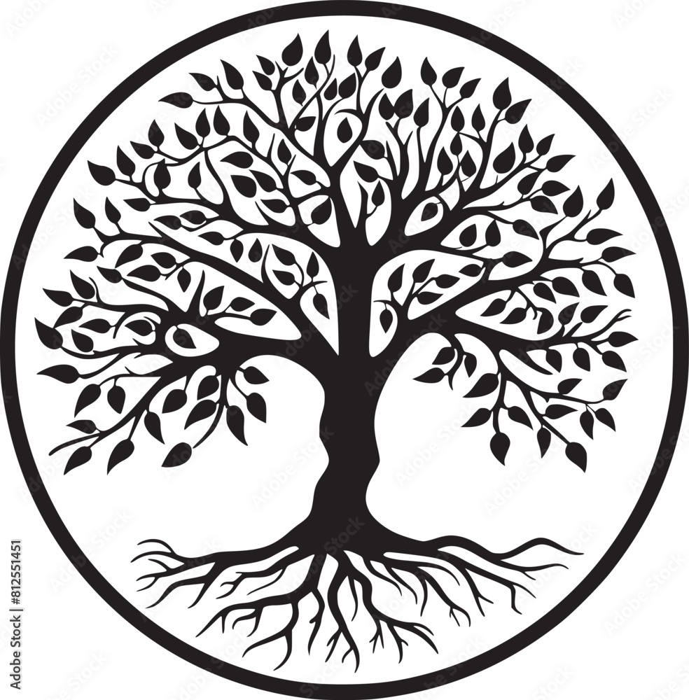 line art nature logo vector design oak tree inside circle, abstract ...