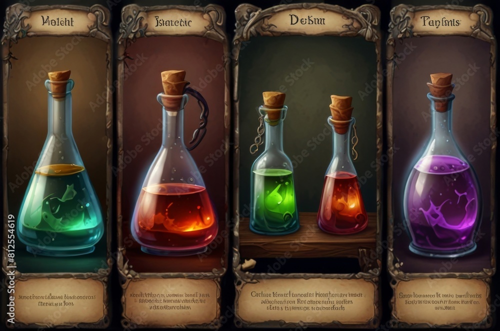 An array of various 2D game graphics featuring spell icons, potion ...