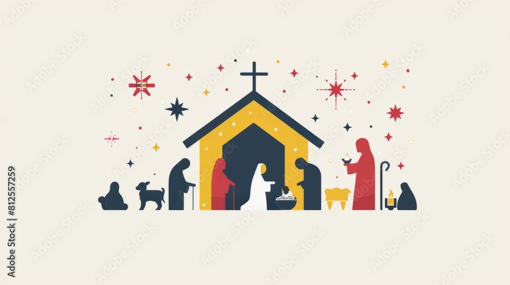 Clean and minimalist design of the nativity scene, featuring essential ...