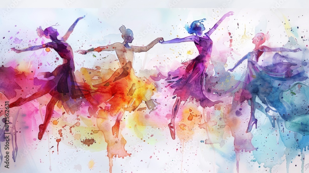 Expressive dance poses brought to life with vibrant watercolor hues ...