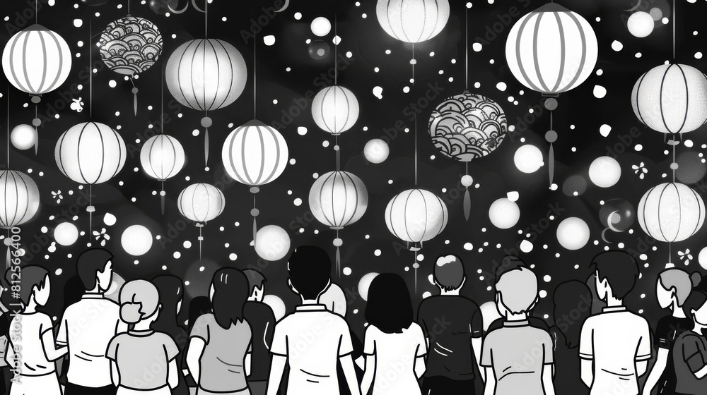 Parades and Processions lantern procession flat design top view light ...