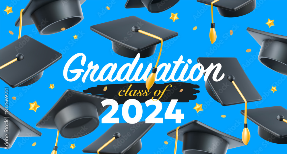 Vector illustration of graduate cap and diploma on blue color ...