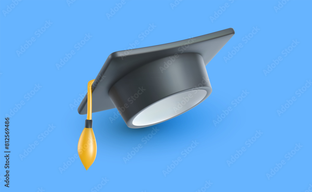Vector illustration of black graduate cap with golden tassel on blue ...