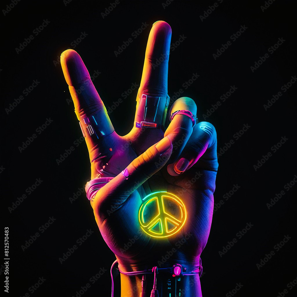 Peace sign Hand Signal-Multi Coloured Neon colours-CyberPunk Style ...