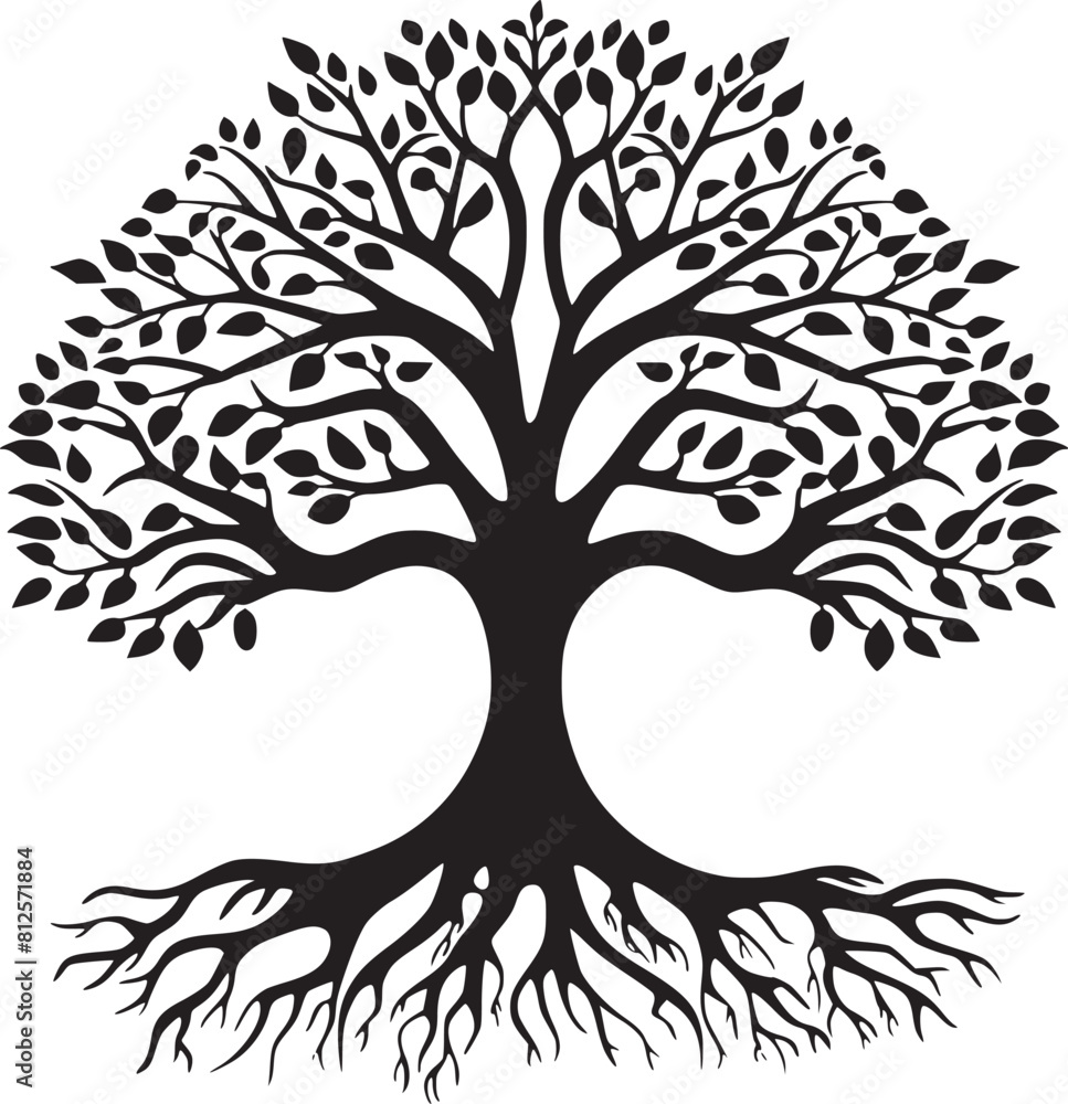 Vetor de line art nature logo vector design oak tree inside circle ...