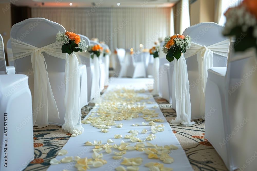 Beautiful Wedding Aisle Runner Decoration with Candles and White Chairs ...