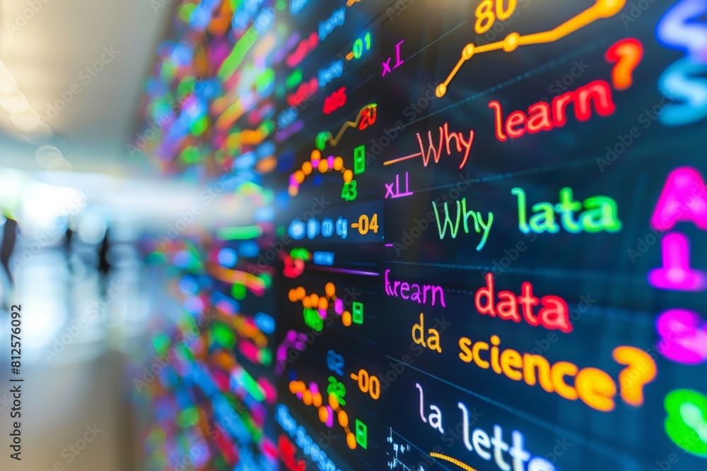 Vivid neon lights asking Why learn data science? illuminate a board ...