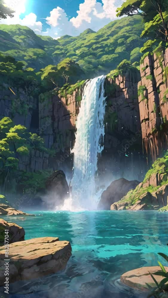 Enchanting Forest Waterfall: Looping Video with Anime Aesthetics ...