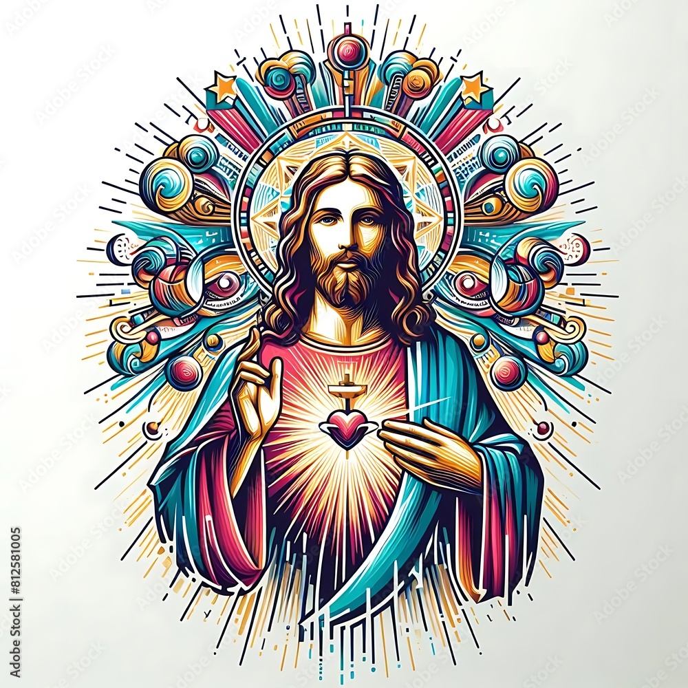 A drawing of a jesus christ holding a heart image realistic attractive ...
