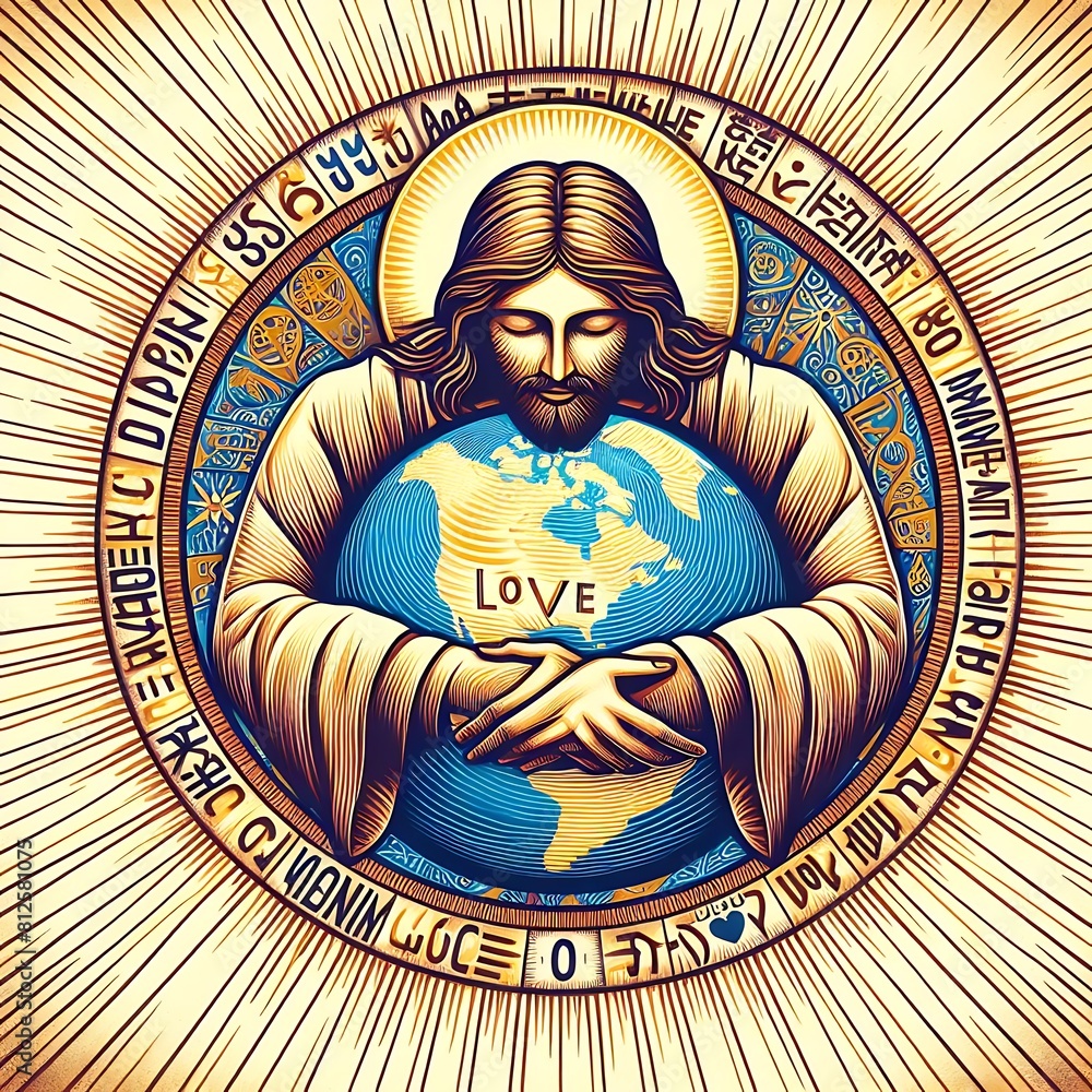 A drawing of a jesus christ holding the earth image realistic ...