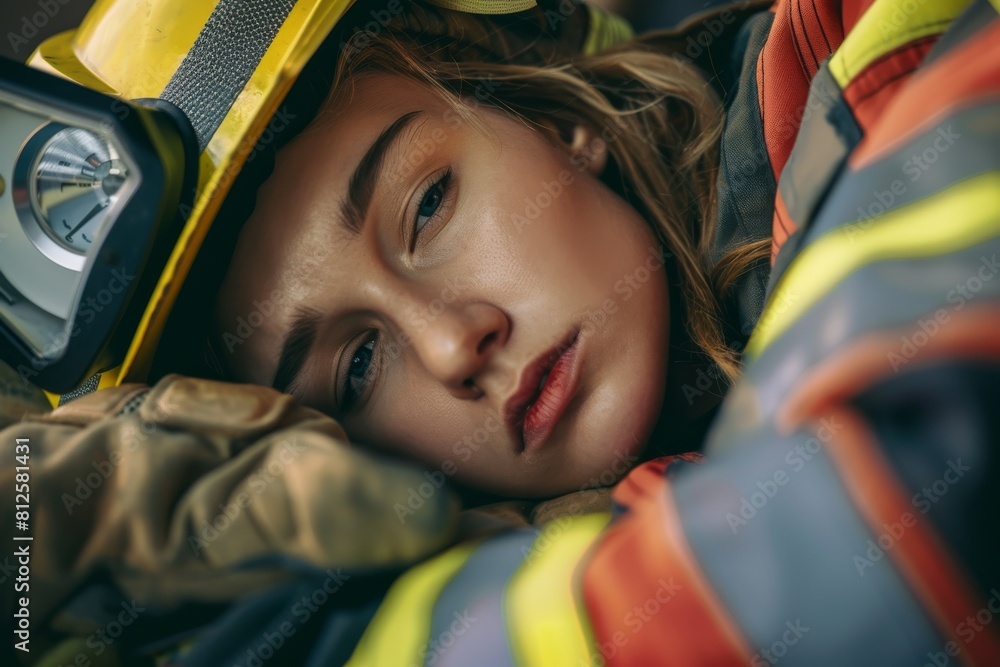 Showcasing the intricate elements of a firefighter's uniform, capturing ...