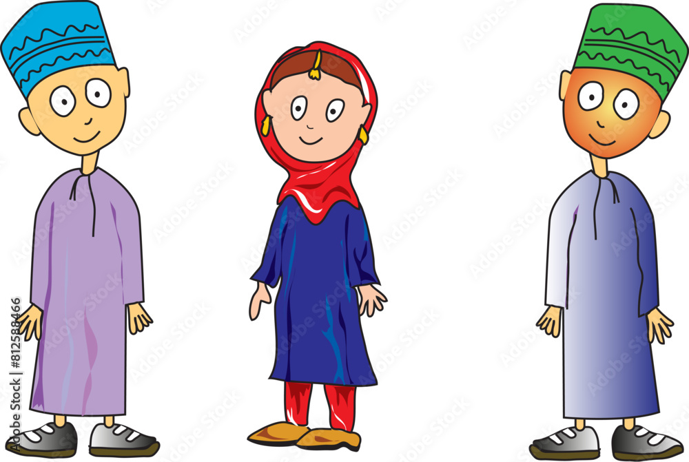 Omani Man, People, Omani Children, Cartoon, Illustration, Line drawing ...