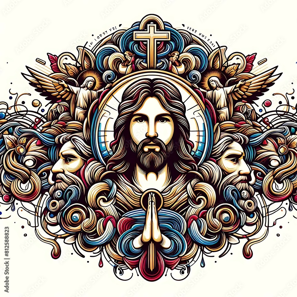 A drawing of a jesus christ with a cross and jesus christ people image ...