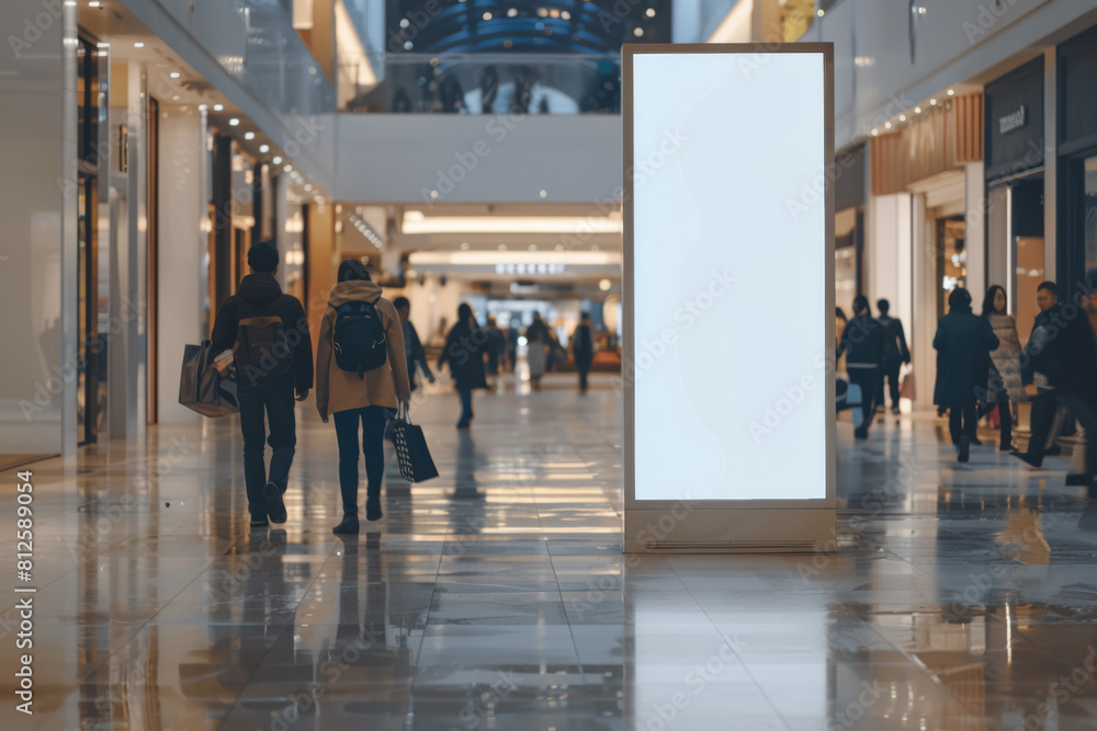roll up mockup poster stand in an shopping center restaurant mall ...