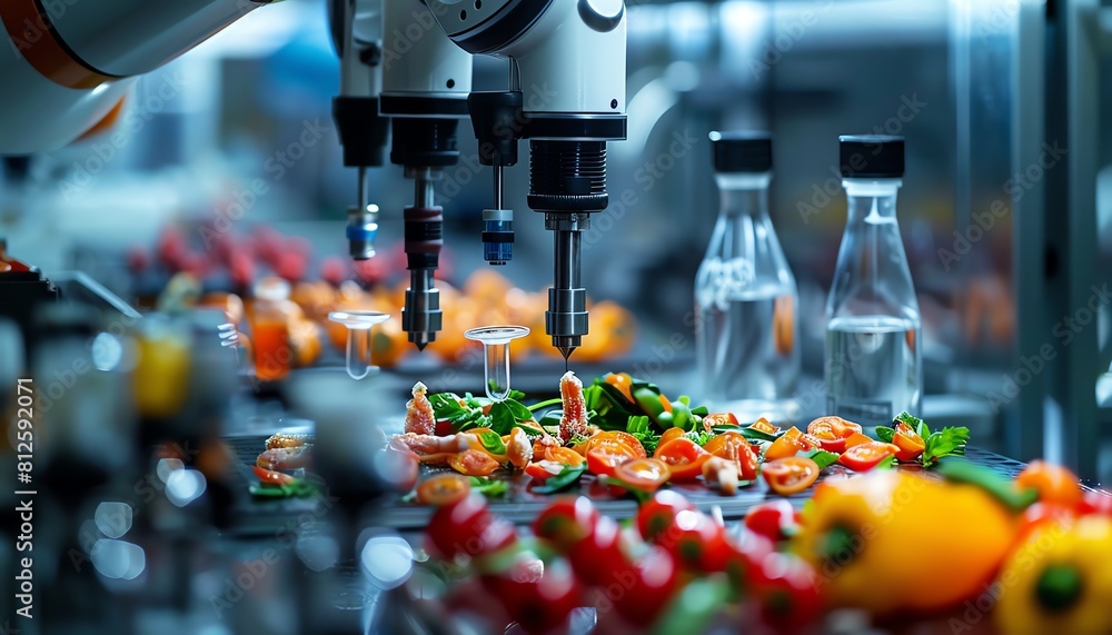Extreme closeup of a robot performing DNA splicing on food samples ...