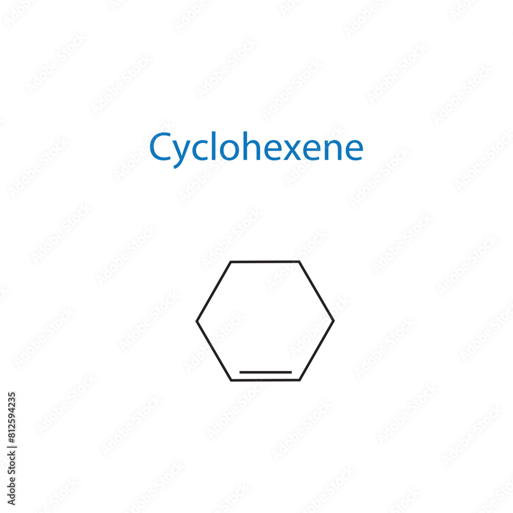 Cyclohexene molecule skeletal structure diagram.organic compound molecule scientific ...