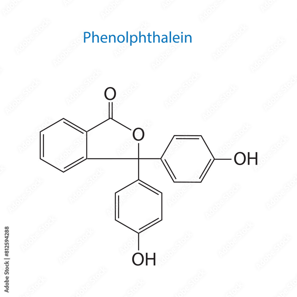 Phenolphthalein molecule skeletal structure diagram.organic compound ...
