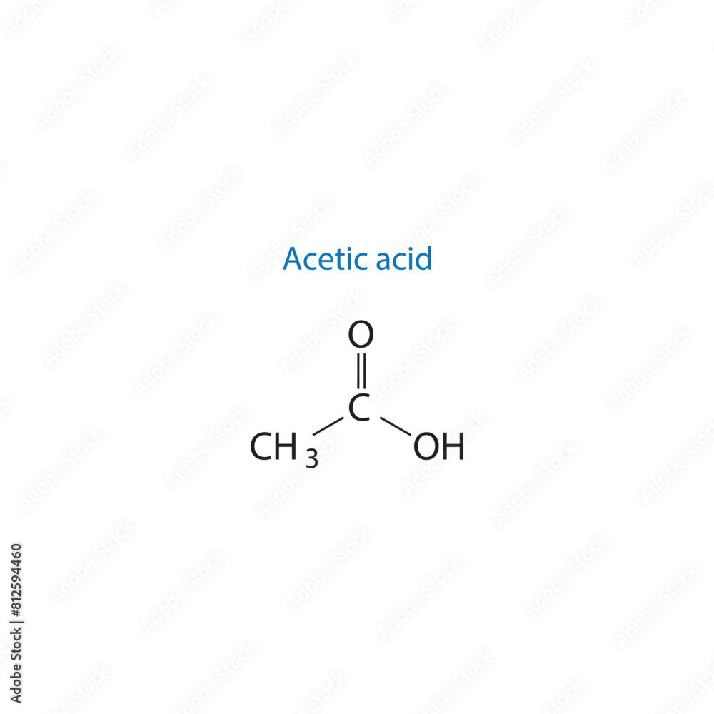 Acetic acid molecule skeletal structure diagram.organic compound molecule scientific ...