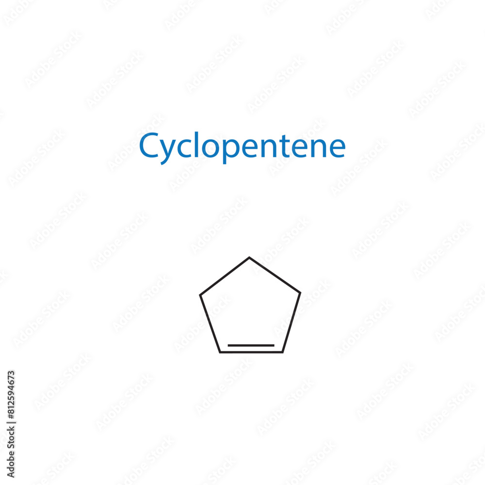 Cyclopentene molecule skeletal structure diagram.organic compound molecule scientific ...