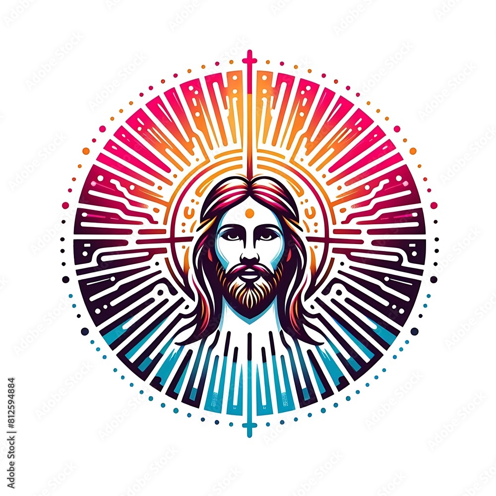 A colorful logo of a jesus christ with a cross and a cross image photo ...