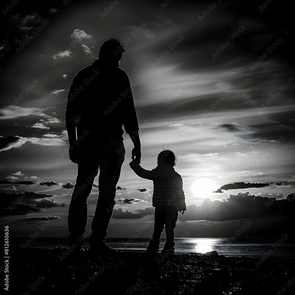 happy father's day concept.Happy son and daughter having fun with his ...