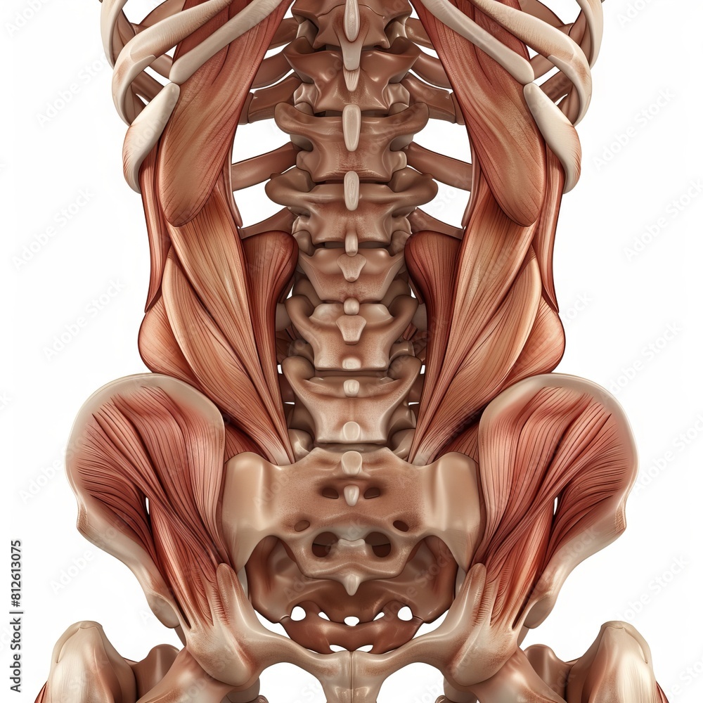 Human back and hip muscles and bones, detailed anatomy Stock Illustration | Adobe Stock