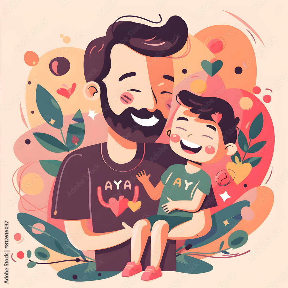 dad and son flat modern art illustration,logo design,t shirt design ...