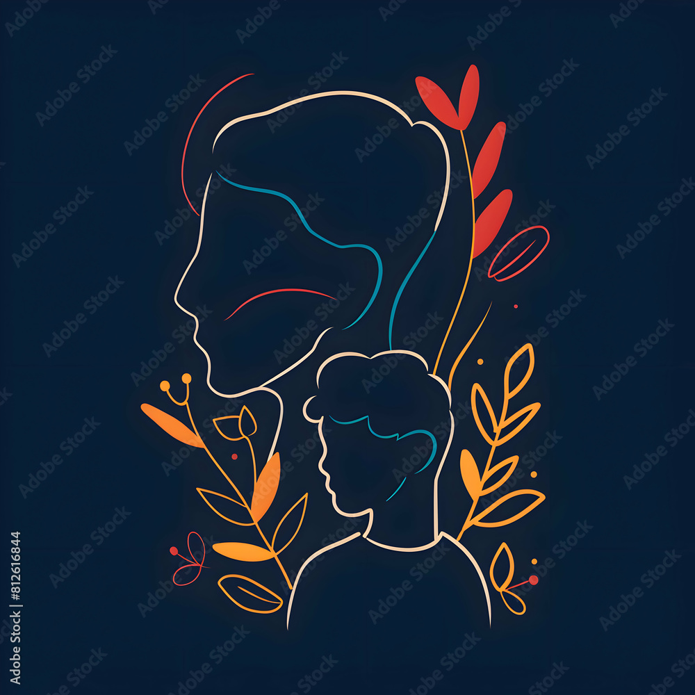 Happy Father's Day, dad and son line art illustration,logo design,dad t ...
